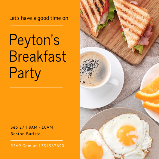 Breakfast Birthday Invitation Free Custom Printable Breakfast